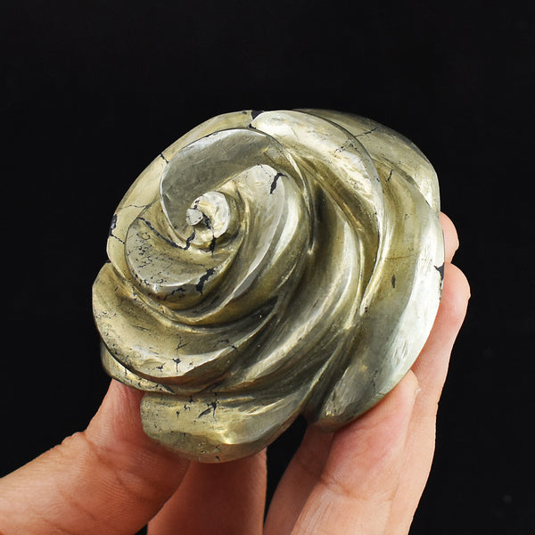 Natural 1650.00 Carats Genuine Pyrite Hand Carved Crystal Rose Flower