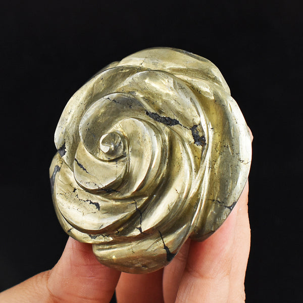 Artisian 1224.00 Carats Genuine Pyrite Hand Carved Crystal Rose Flower