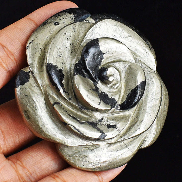 Amazing 739.00 Carats Genuine Pyrite Hand Carved Rose Flower Gemstone