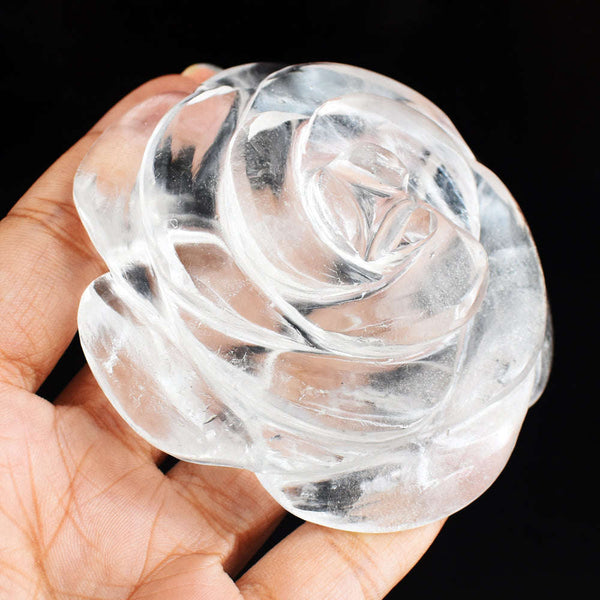 Artisian White Quartz 913.00 Cts Hand Carved Rose Flower Carving Gemst