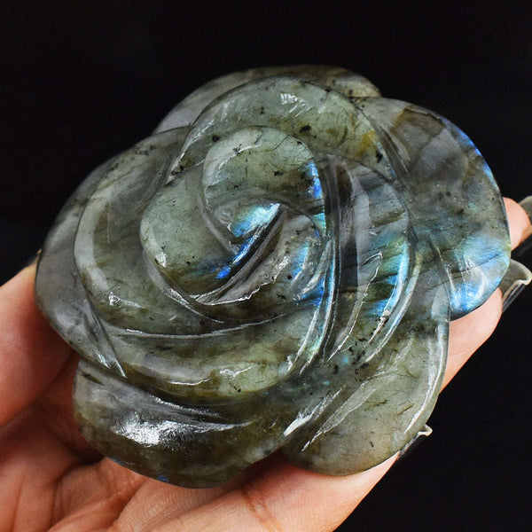 Blue Flash Labradorite 490.00 Cts Genuine Hand Carved Gemstone Rose Fl