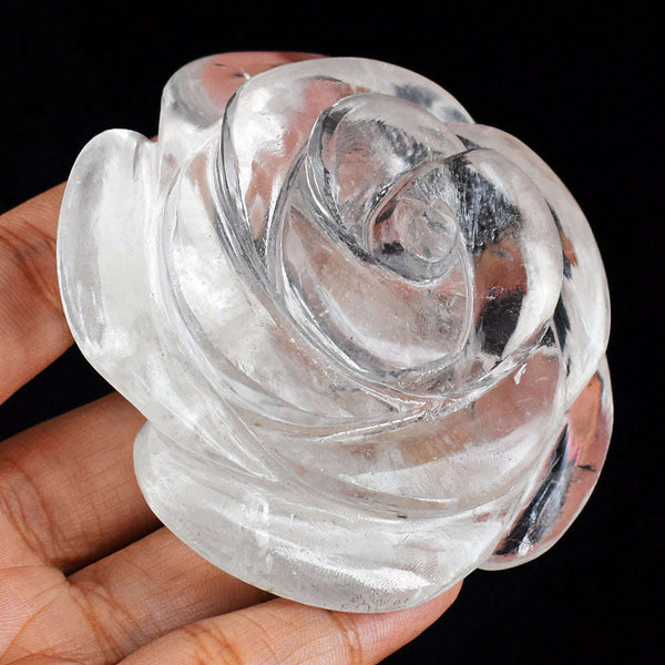 Exclusive White Quartz 913.00 Cts Hand Carved Rose Flower Carving Gems
