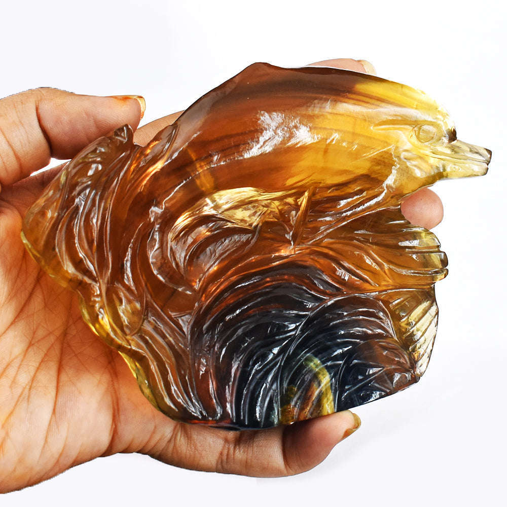 Gorgeous Multicolor Fluorite Hand Carved Genuine Dolphin & Fish Gemsto