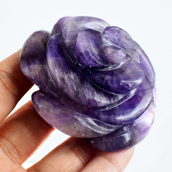 Natural 603.00 Cts Genuine Amethyst Hand Carved Rose Flower Gemstone