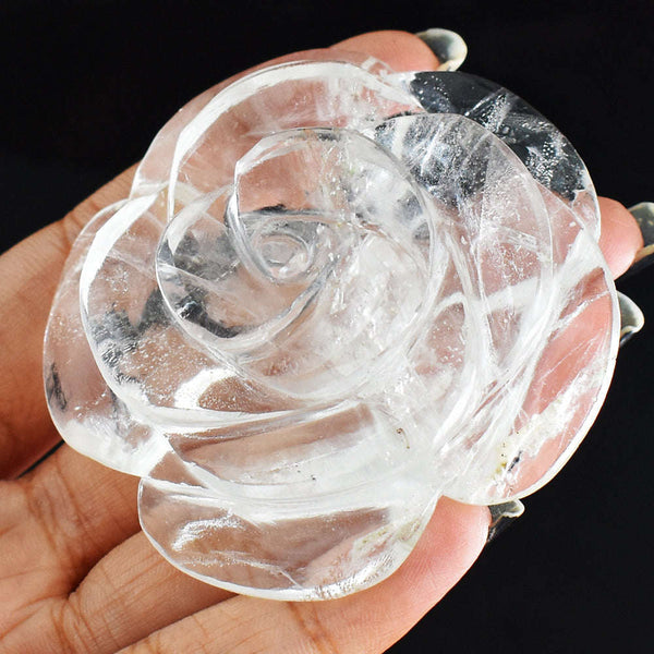 Natural White Quartz 391.00 Cts Hand Carved Rose Flower Carving
