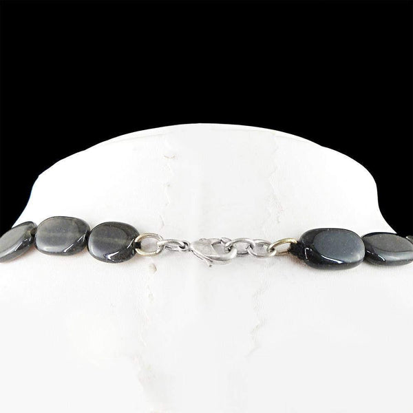 Amazing Natural Black Jasper Necklace Single Strand Oval Shape Beads