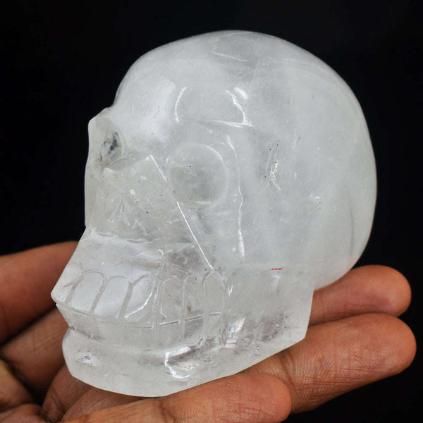 Amazing White Quartz Hand Carved Genuine Skull Gemstone Carving