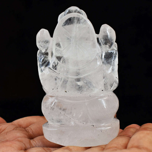 Artisian White Quartz Hand Carved Crystal Lord Ganesha Genuine Carving