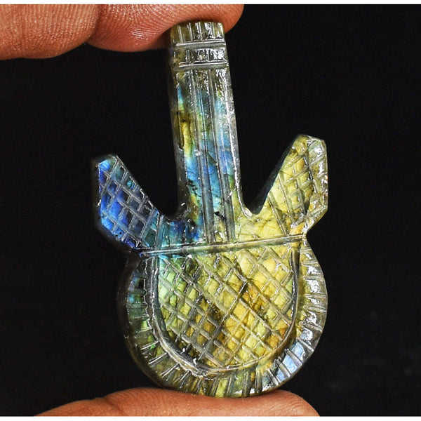 Beautiful 90 Carats Genuine Blue & Golden Flash Labradorite Carved Gui
