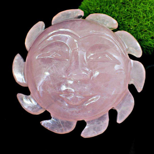 Beautiful Pink Rose Quartz Hand Carved Sun Face