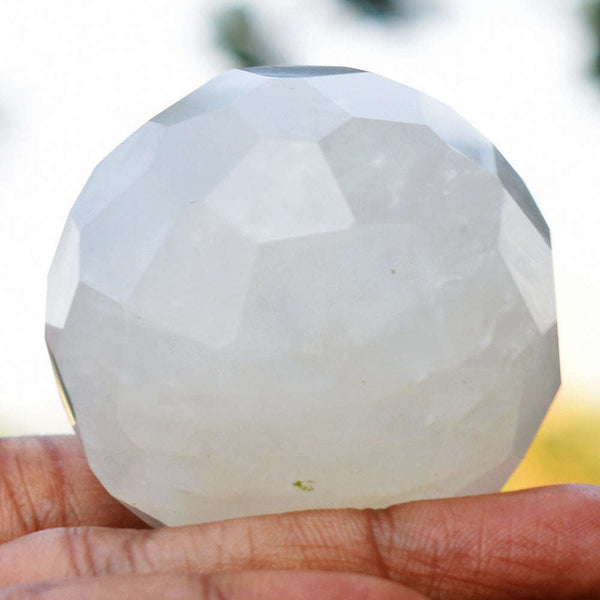 Craftsmen White Quartz Hand Carved Crystal Faceted Healing Sphere