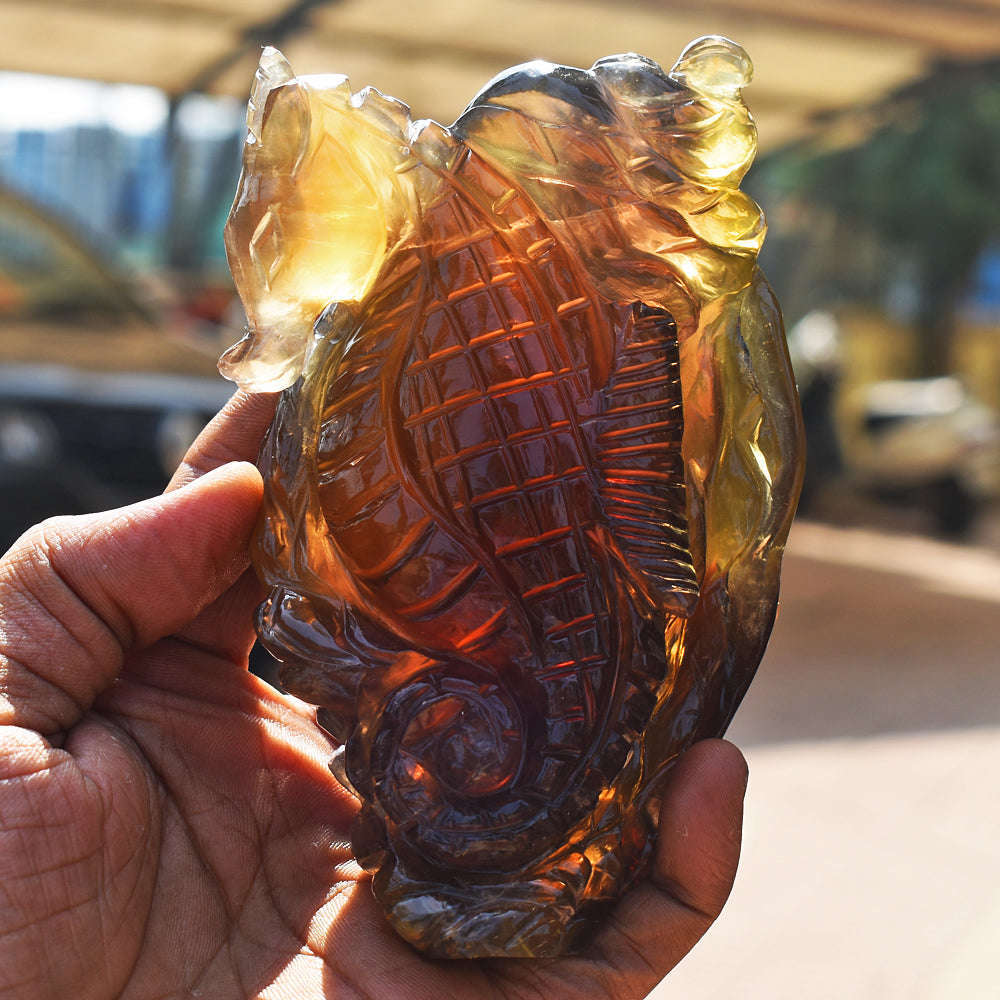 Exclusive Multicolor Fluorite Hand Carved Genuine Gemstone Carving Sea