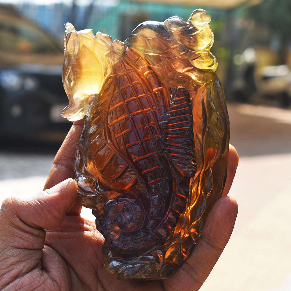 Exclusive Multicolor Fluorite Hand Carved Genuine Gemstone Carving Sea