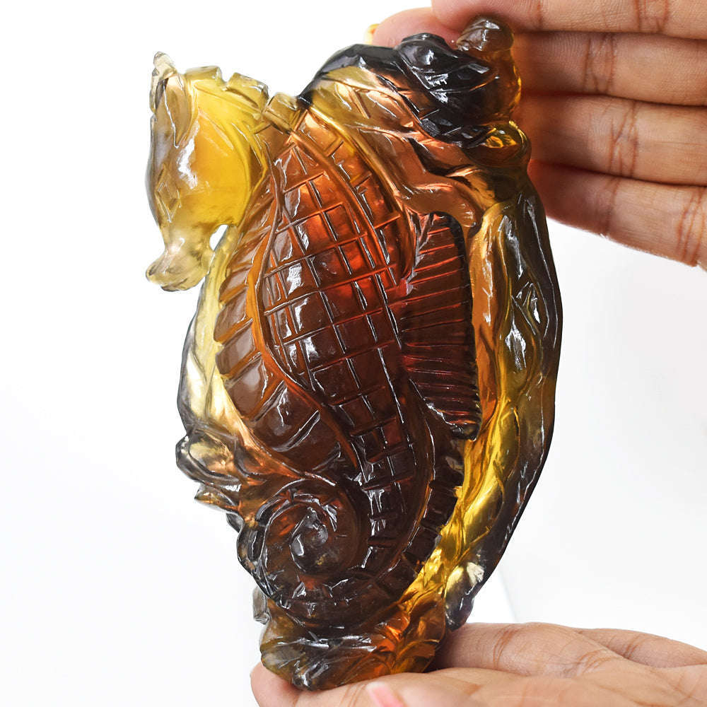 Exclusive Multicolor Fluorite Hand Carved Genuine Gemstone Carving Sea