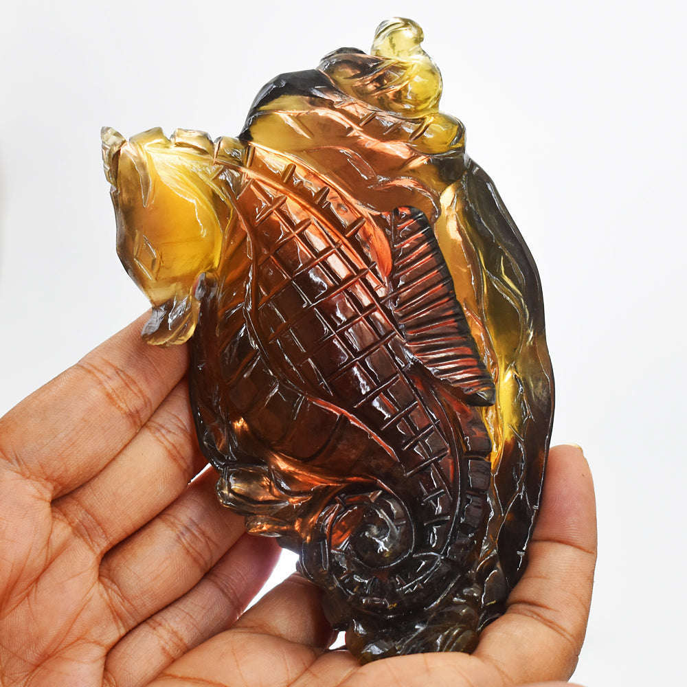 Exclusive Multicolor Fluorite Hand Carved Genuine Gemstone Carving Sea