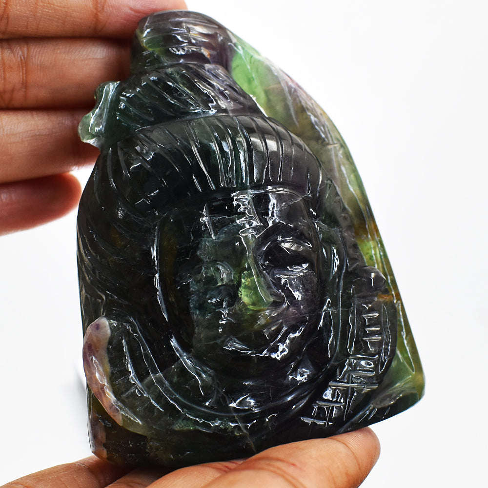 Exclusive Multicolor Fluorite Hand Carved Lord Shiva Head Gemstone Car