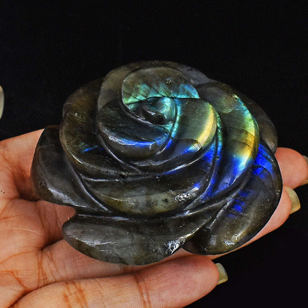 Genuine Amazing Flash Labradorite Beautifully Hand Carved Rose