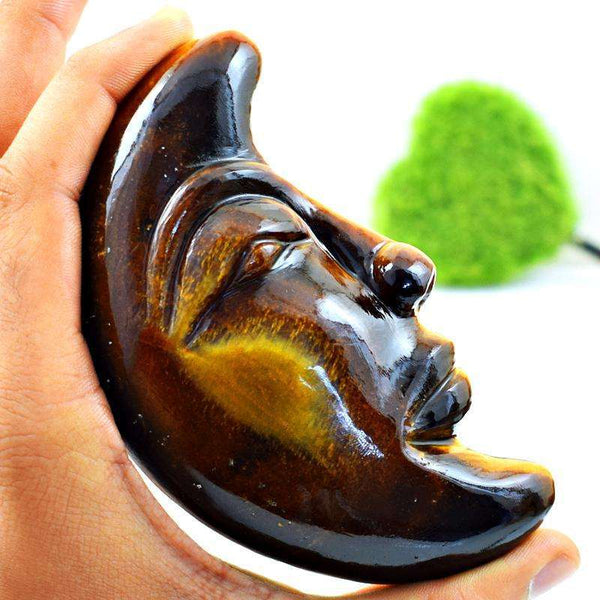 Genuine Carved Golden Tiger Eye Moon Face