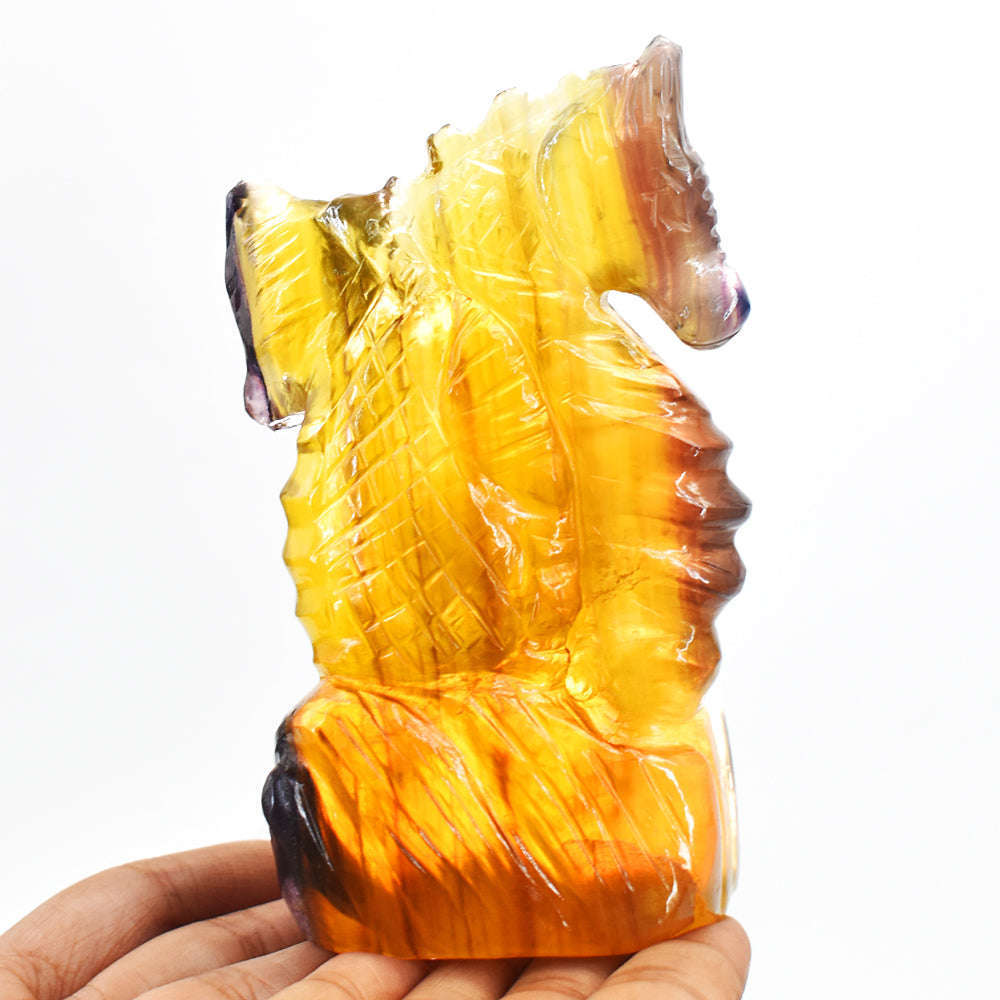 Genuine Multicolor Fluorite Hand Carved Gemstone Carving Seahorse