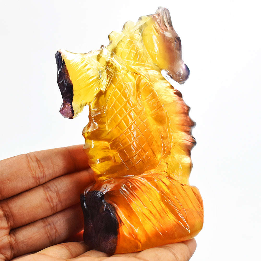 Genuine Multicolor Fluorite Hand Carved Gemstone Carving Seahorse
