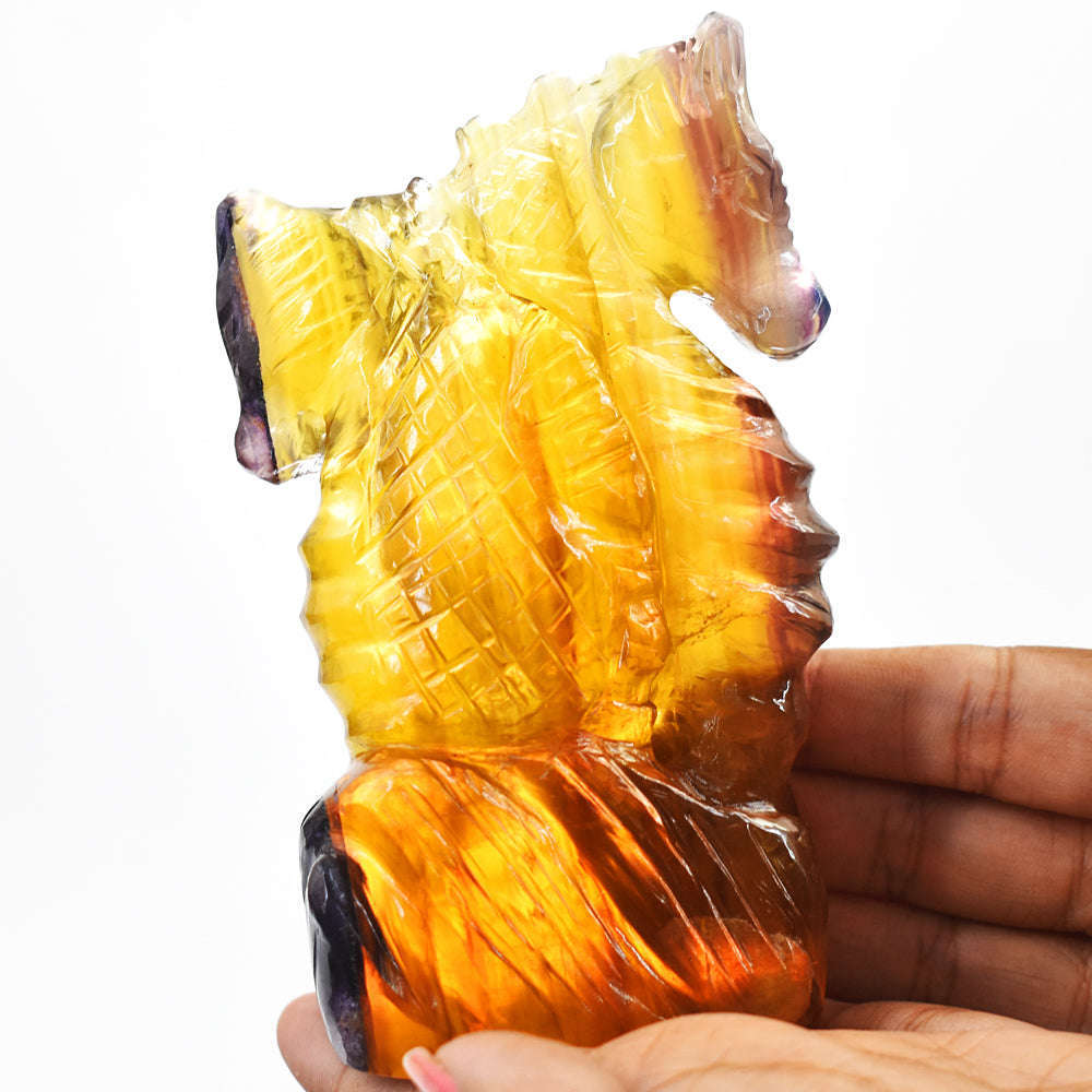 Genuine Multicolor Fluorite Hand Carved Gemstone Carving Seahorse
