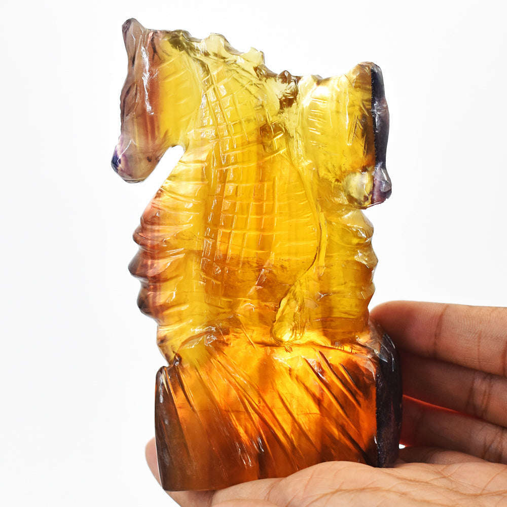 Genuine Multicolor Fluorite Hand Carved Gemstone Carving Seahorse