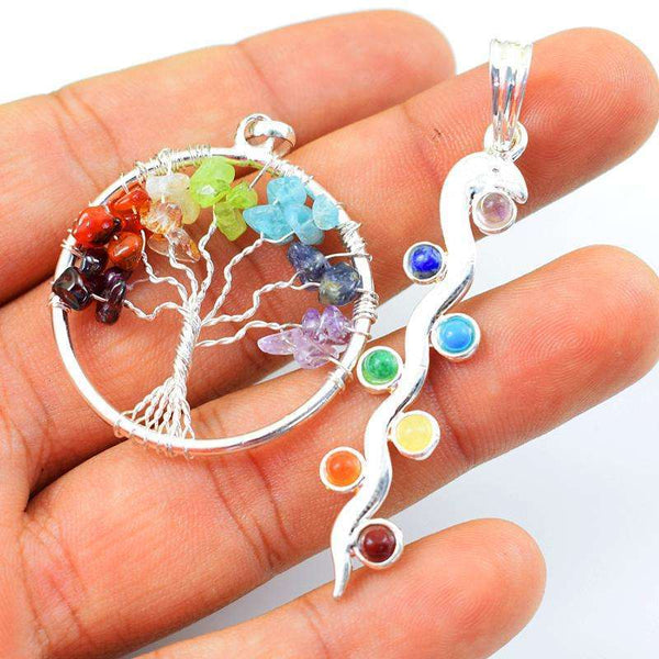 Genuine Seven Chakra Healing Snake & Tree Pendant Lot