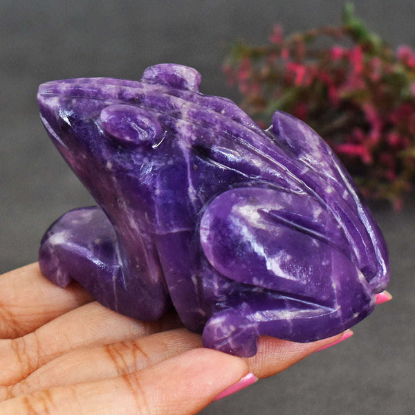 Gorgeous Lepidolite Hand Carved Genuine Crystal Gemstone Carving Frog