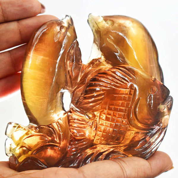 Gorgeous Multicolor Fluorite Hand Carved Genuine Dolphin & Fish Gemsto
