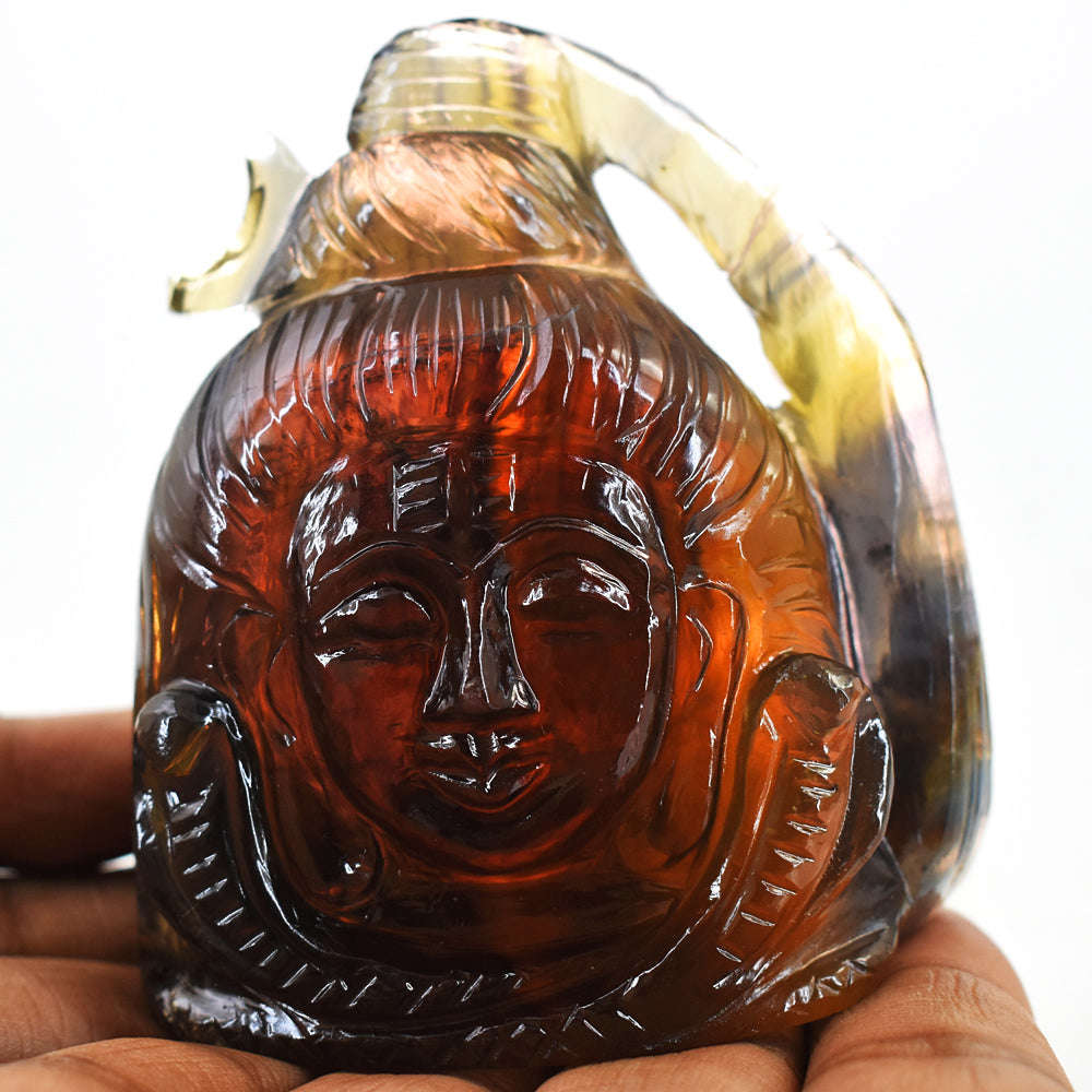 Gorgeous Multicolor Fluorite Hand Carved Lord Shiva Head Gemstone