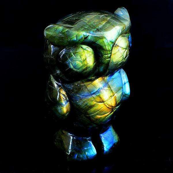 Hand Carved Blue & Golden Flash Labradorite Owl