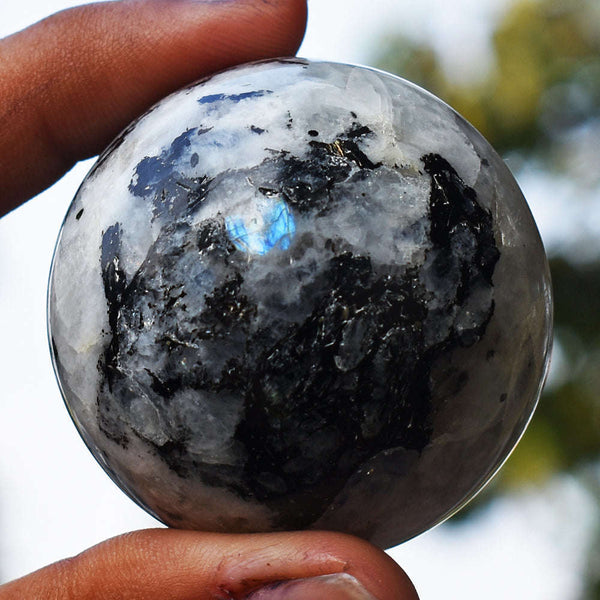 Natural Blue Flash Moonstone Hand Carved Healing Crystal Sphere