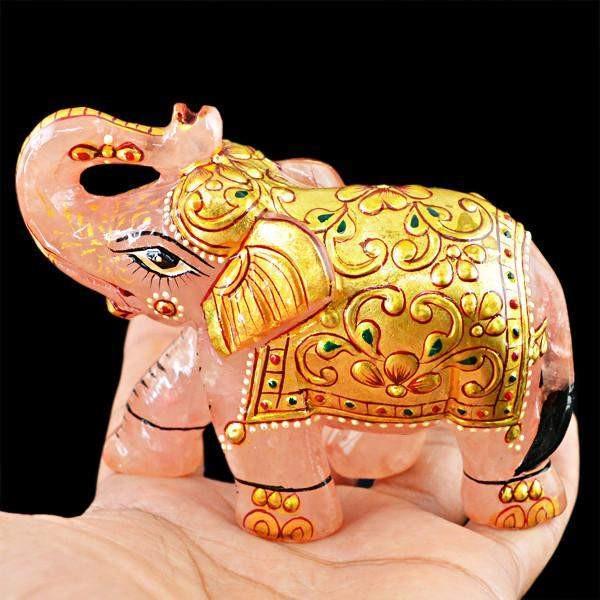 Natural Carved Elephant Pink Rose Quartz Gemstone