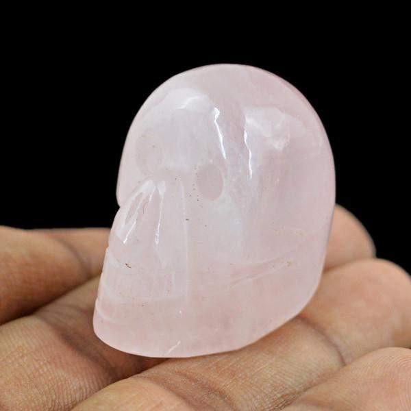 Natural Pink Rose Quartz Artisan Carved Skull Gemstone
