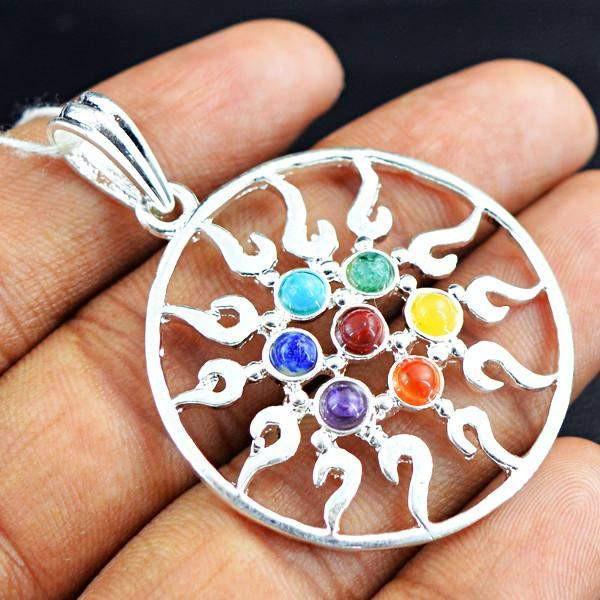 Natural Round Shape Seven Chakra Reiki Healing Pendant