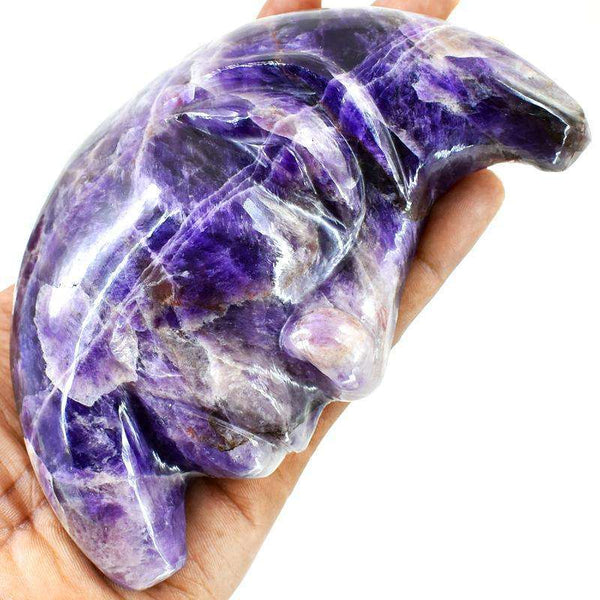 Rare Hand Carved Purple Amethyst Moon Face