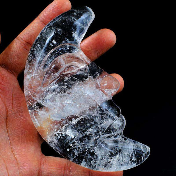 White Quartz Craftmen's Hand Carved Moon Face